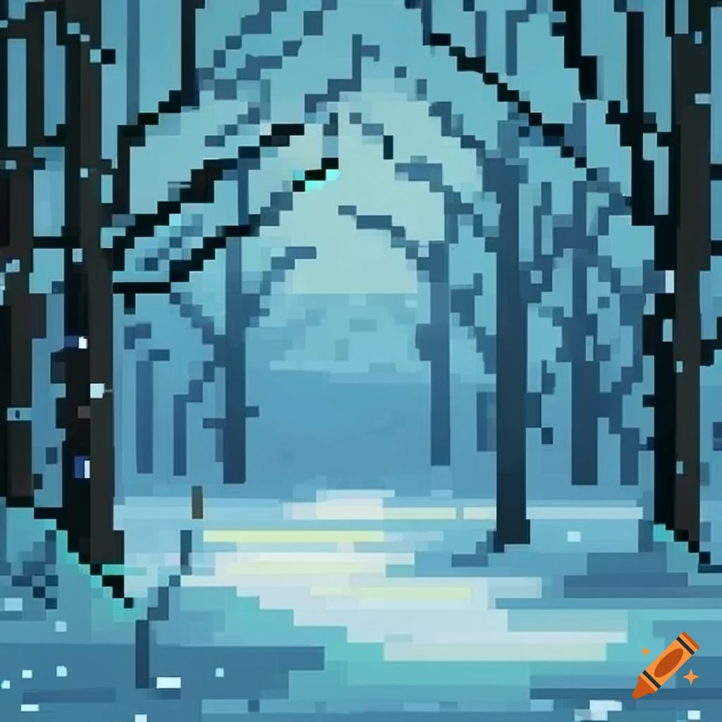 Winter forest in pixel art style on Craiyon
