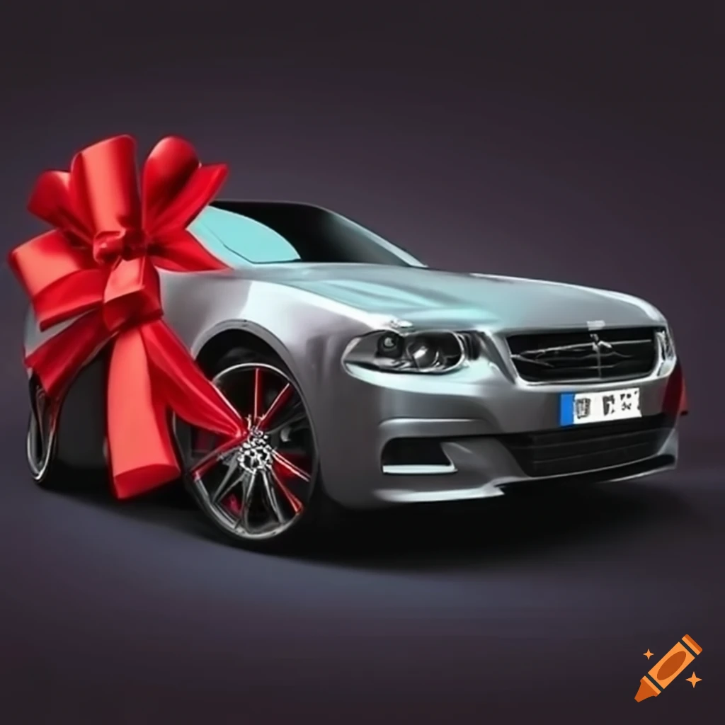 Car wrapped with a red bow
