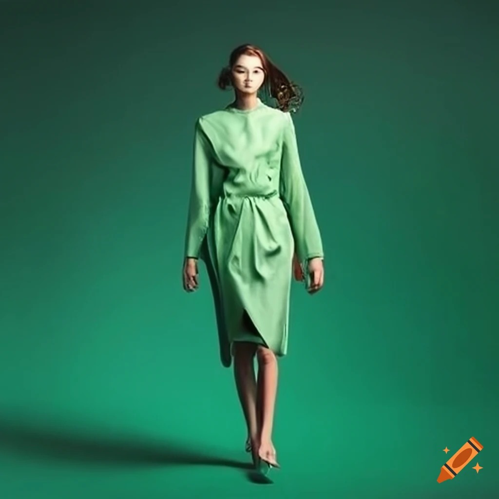 Model showcasing green sustainable fashion on the runway