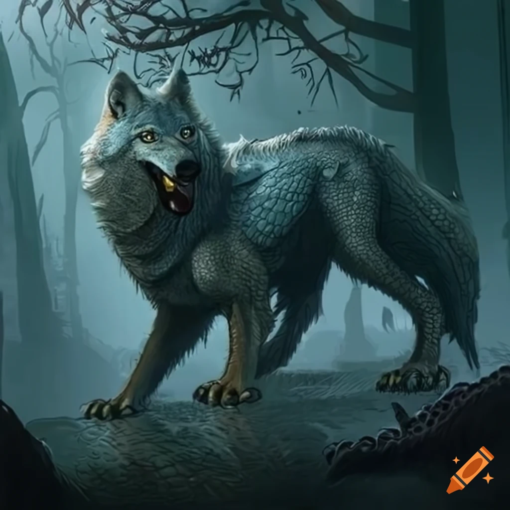 Image of a wolf-alligator hybrid creature on Craiyon