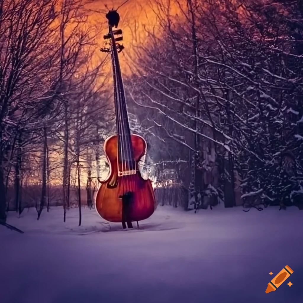 Musical instruments in a snowy landscape on Craiyon