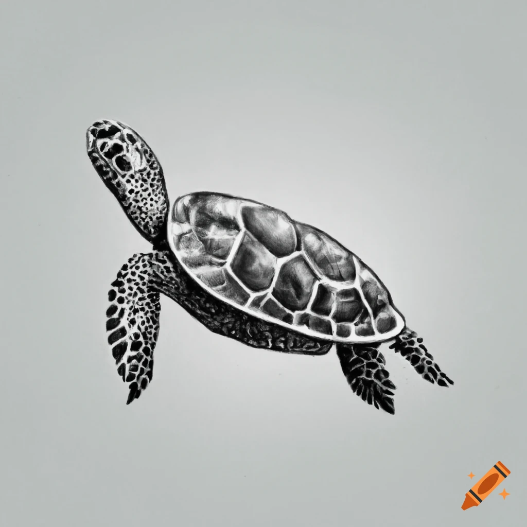 Pencil drawing of a swimming turtle
