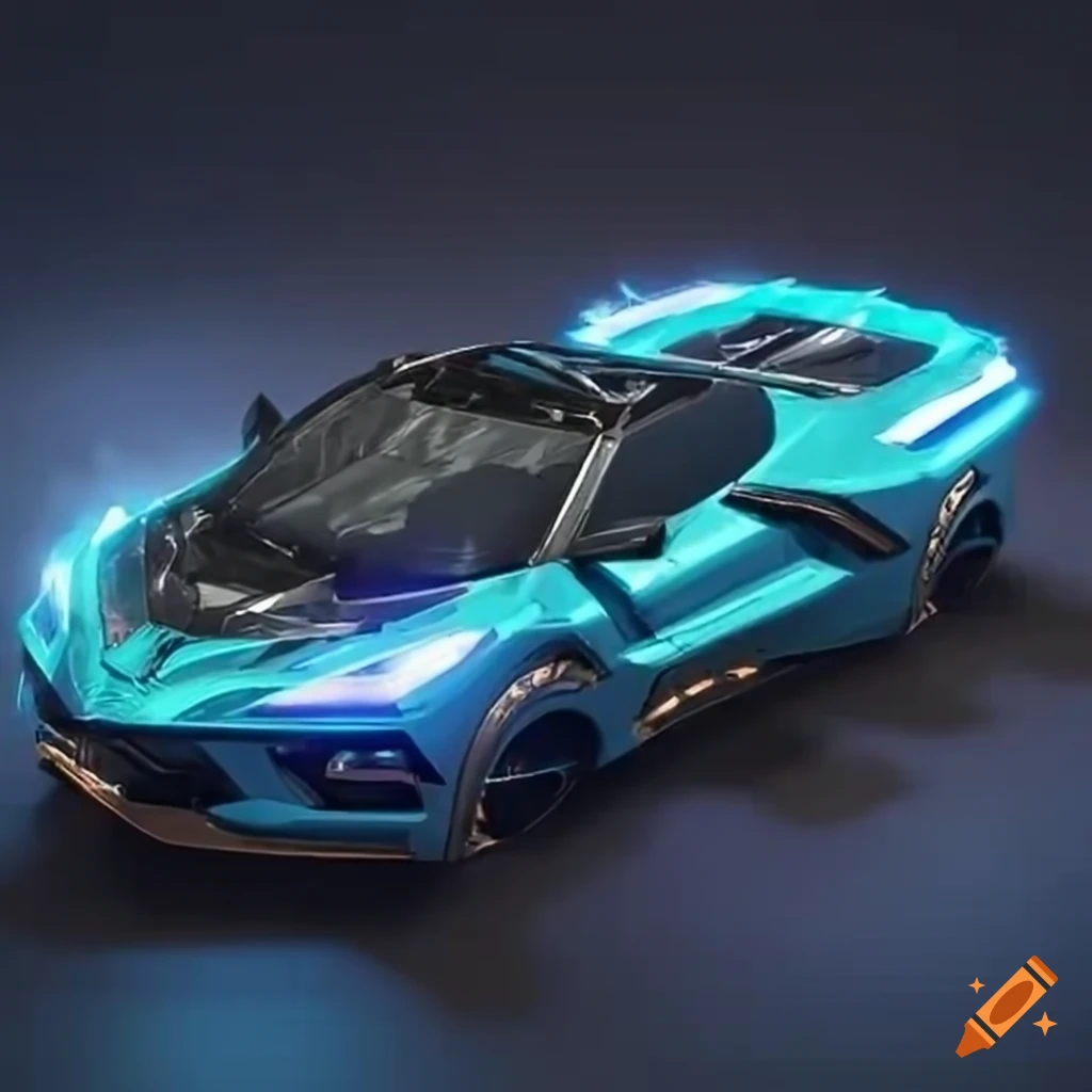 Cyberpunk concept art of a corvette c8 hover car
