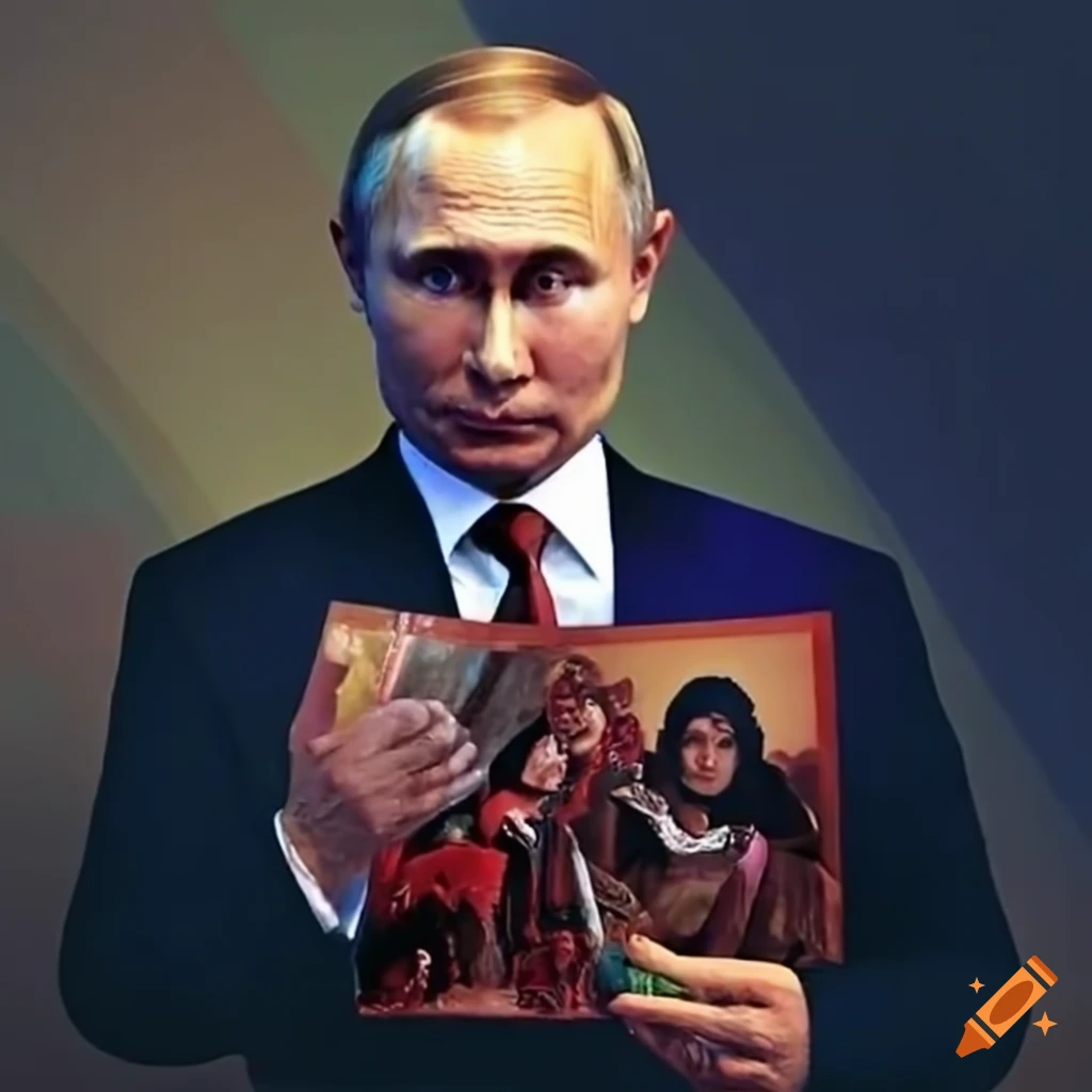 Vladimir putin putting up a poster in his bedroom