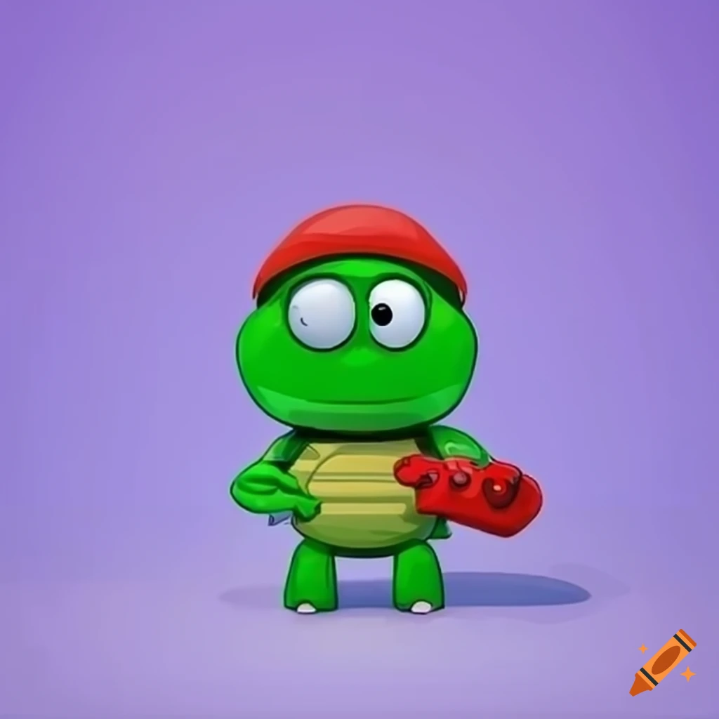 Cartoon turtle with a game controller