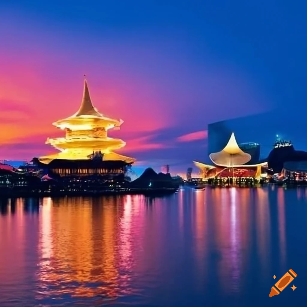 Cityscape view of kuching waterfront on Craiyon