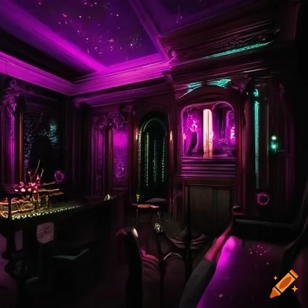 Elegant and dark gentlemen's club with neon lights