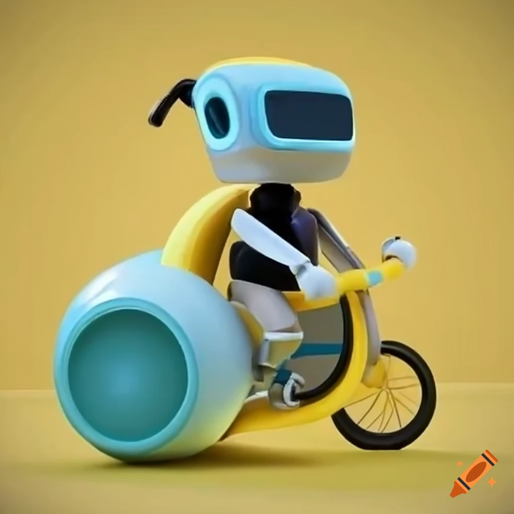 Cute robot riding a banana bike
