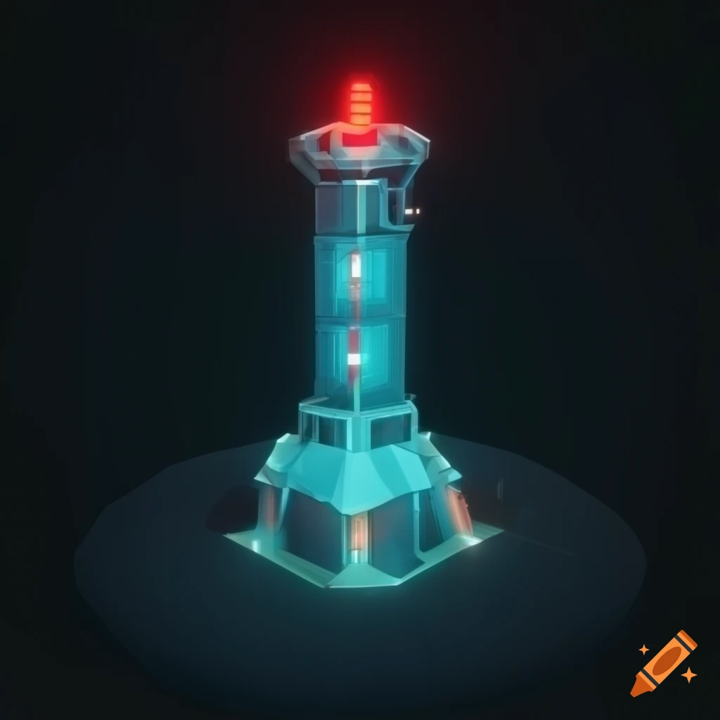 Sci-fi low-poly laser tower for tower defense game
