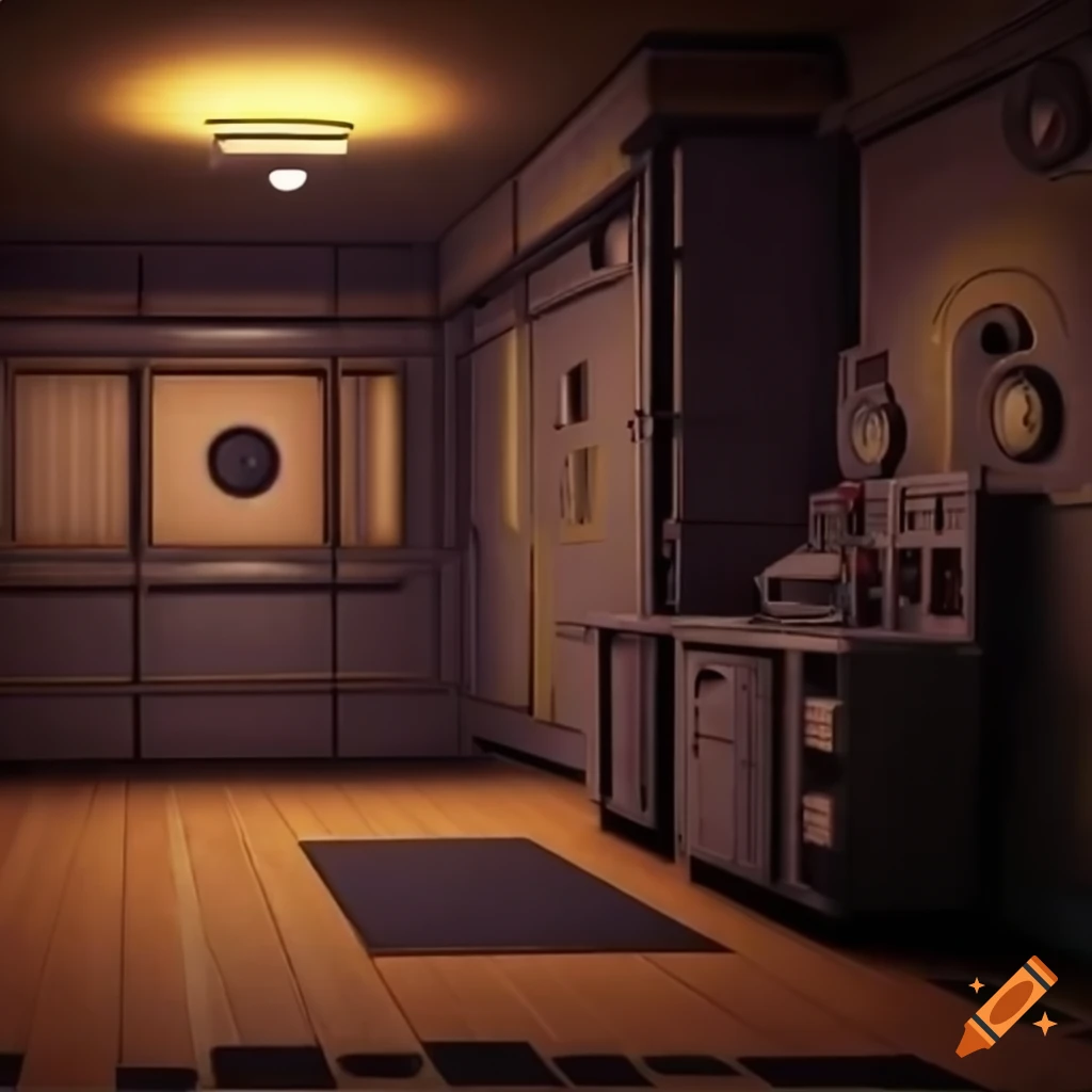 Vintage 3d security room in fnaf style