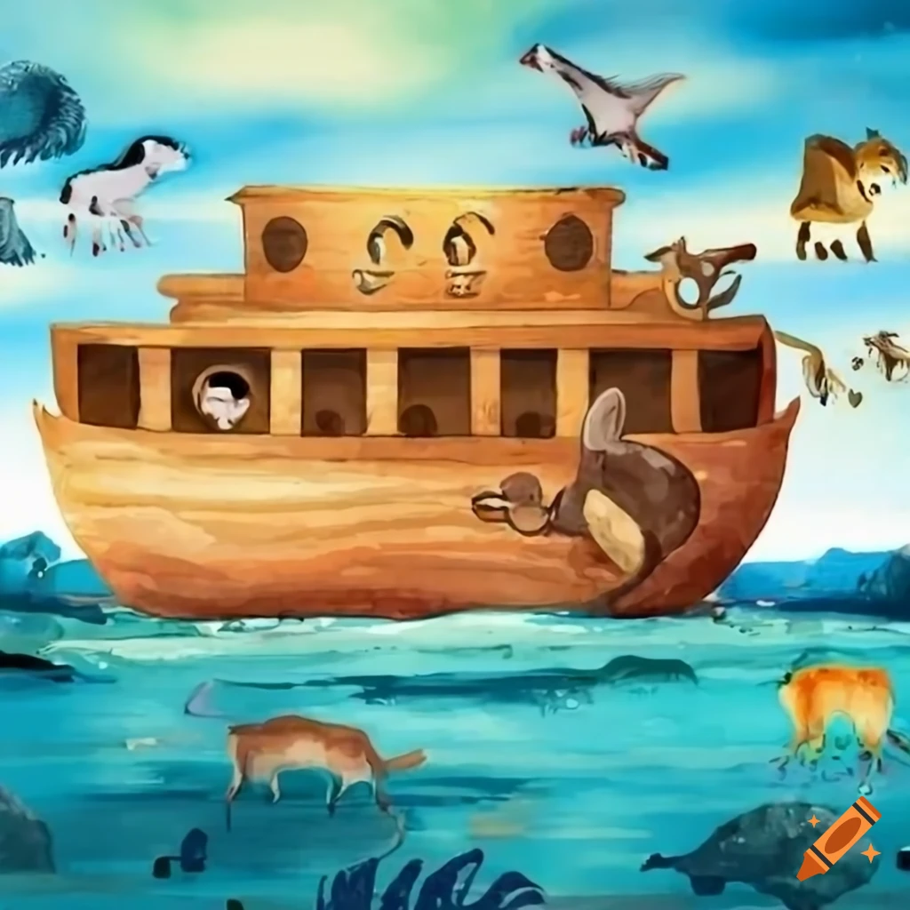 Detailed panoramic view of animals on noah's ark