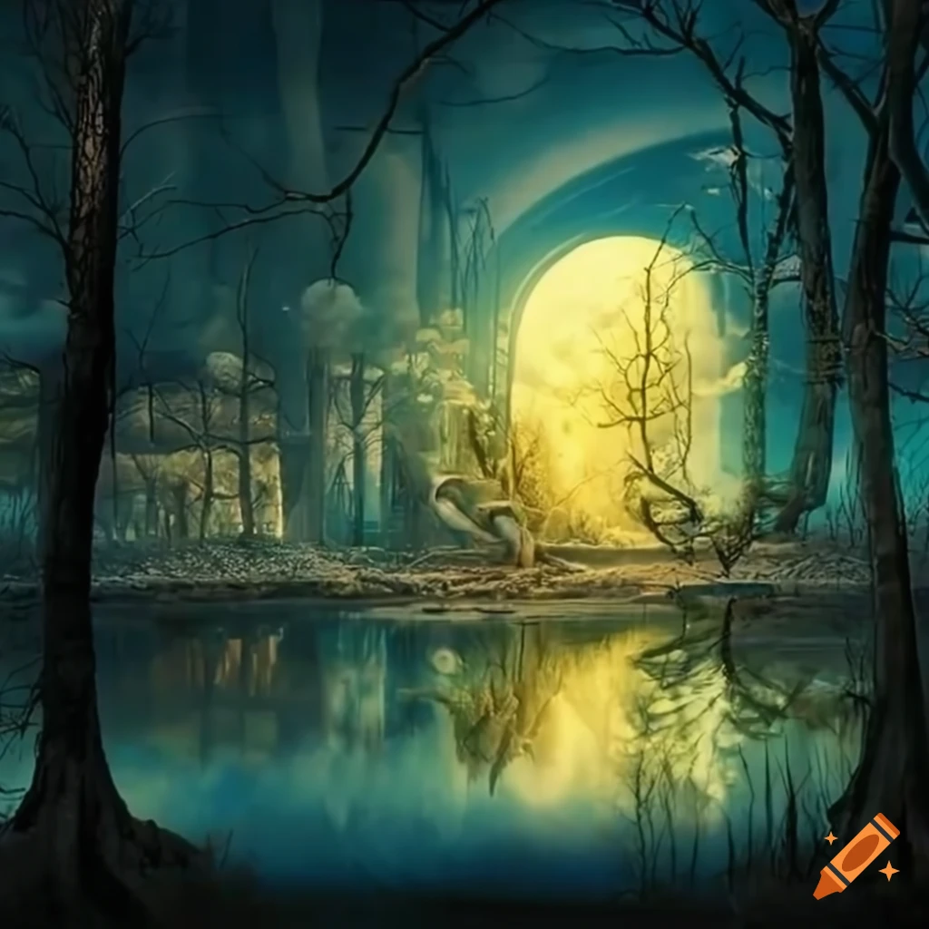 Surreal park with fantastical creatures and glowing ice crystals on Craiyon