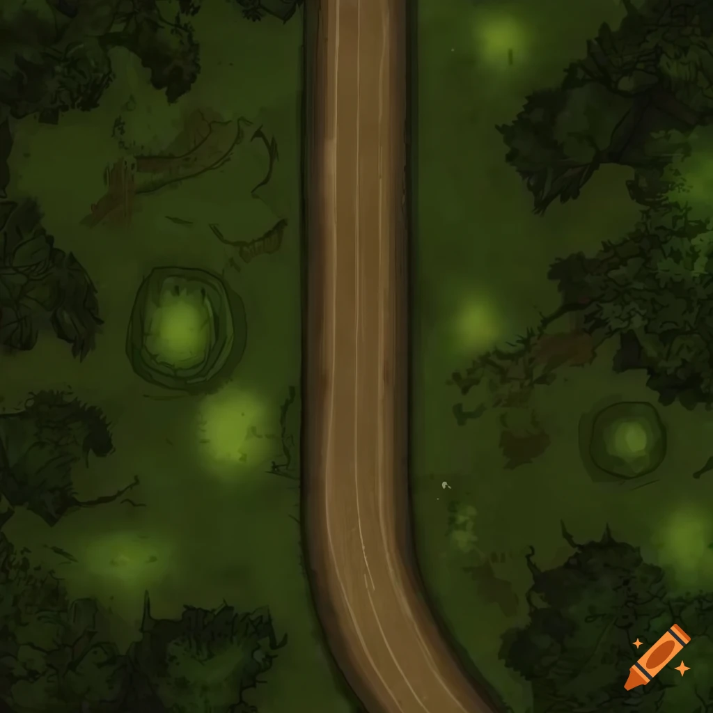 Battlemap of a road in the forest on Craiyon