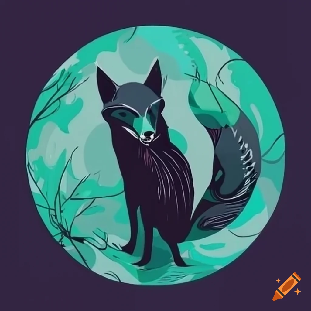 Abstract artwork of an aggressive fox in circular shape