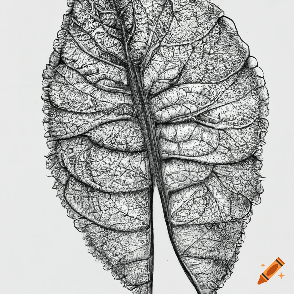 Detailed pencil drawing of a leaf structure on Craiyon