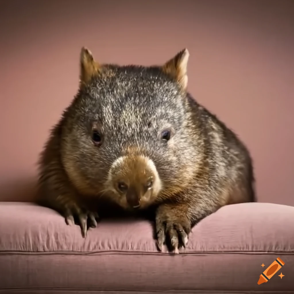Cute wombat lounging on a couch