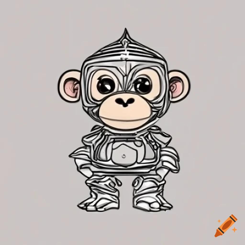 Minimalistic artwork of a cute ape in metal armor on Craiyon