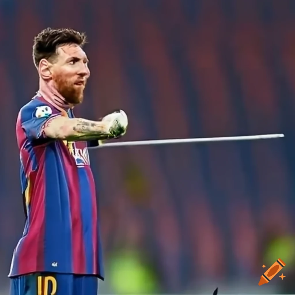 Foto de messi pateando al arco con el arquero volando on Craiyon