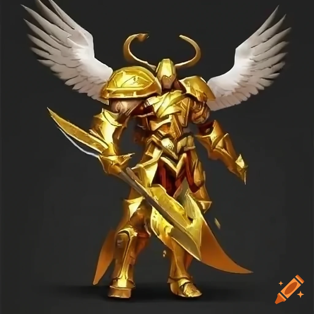 Epic golden angel warrior engulfed in flames