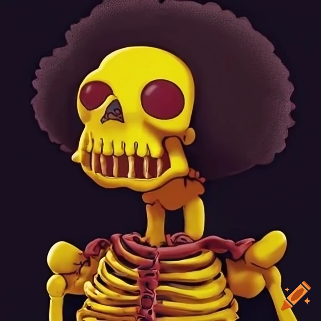 Cartoon skeleton with afro hair