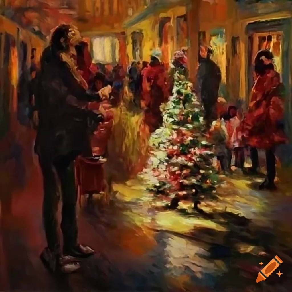 Impressionist painting of university lecturers at a Christmas party on ...