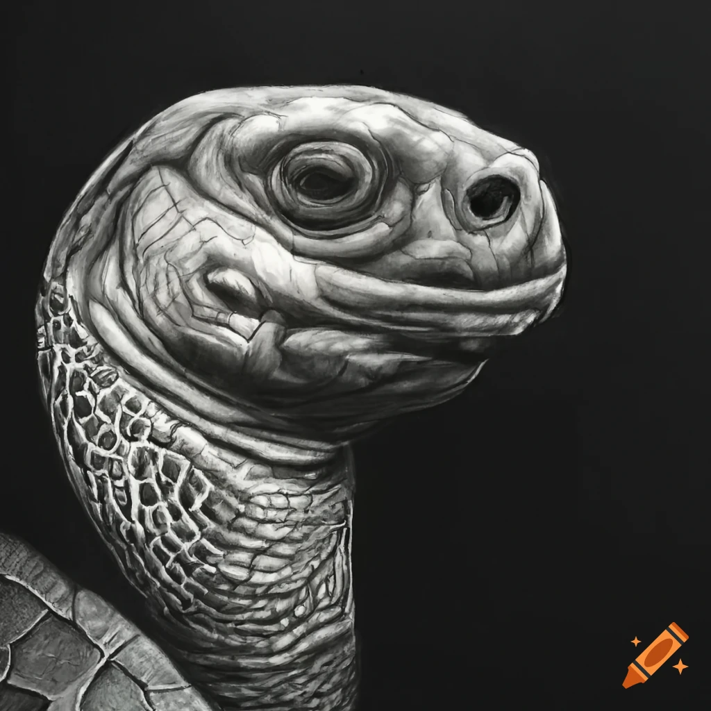 Charcoal drawing of a giant turtle