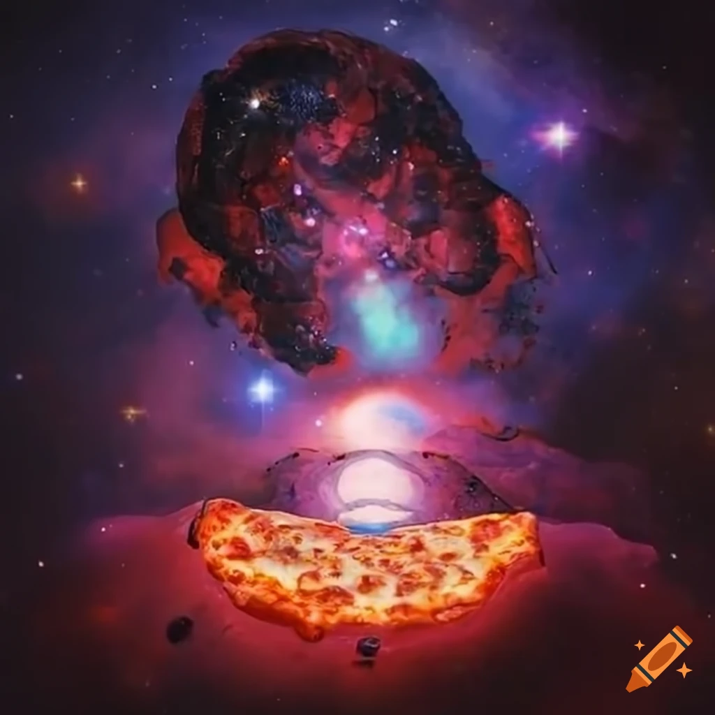 Pizza spaceship exploring pepperoni galaxy on Craiyon