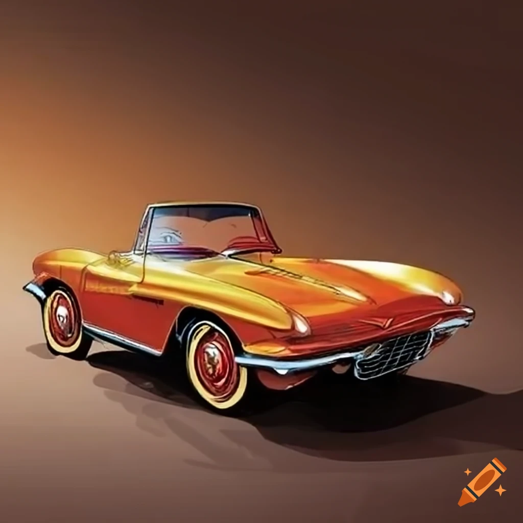 Cartoon illustration of a gold corvette convertible on Craiyon