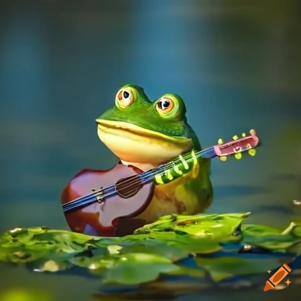 Frog playing guitar in a pond on Craiyon