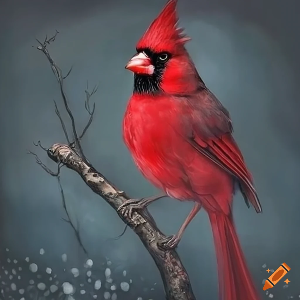 Gothic painting of a red cardinal