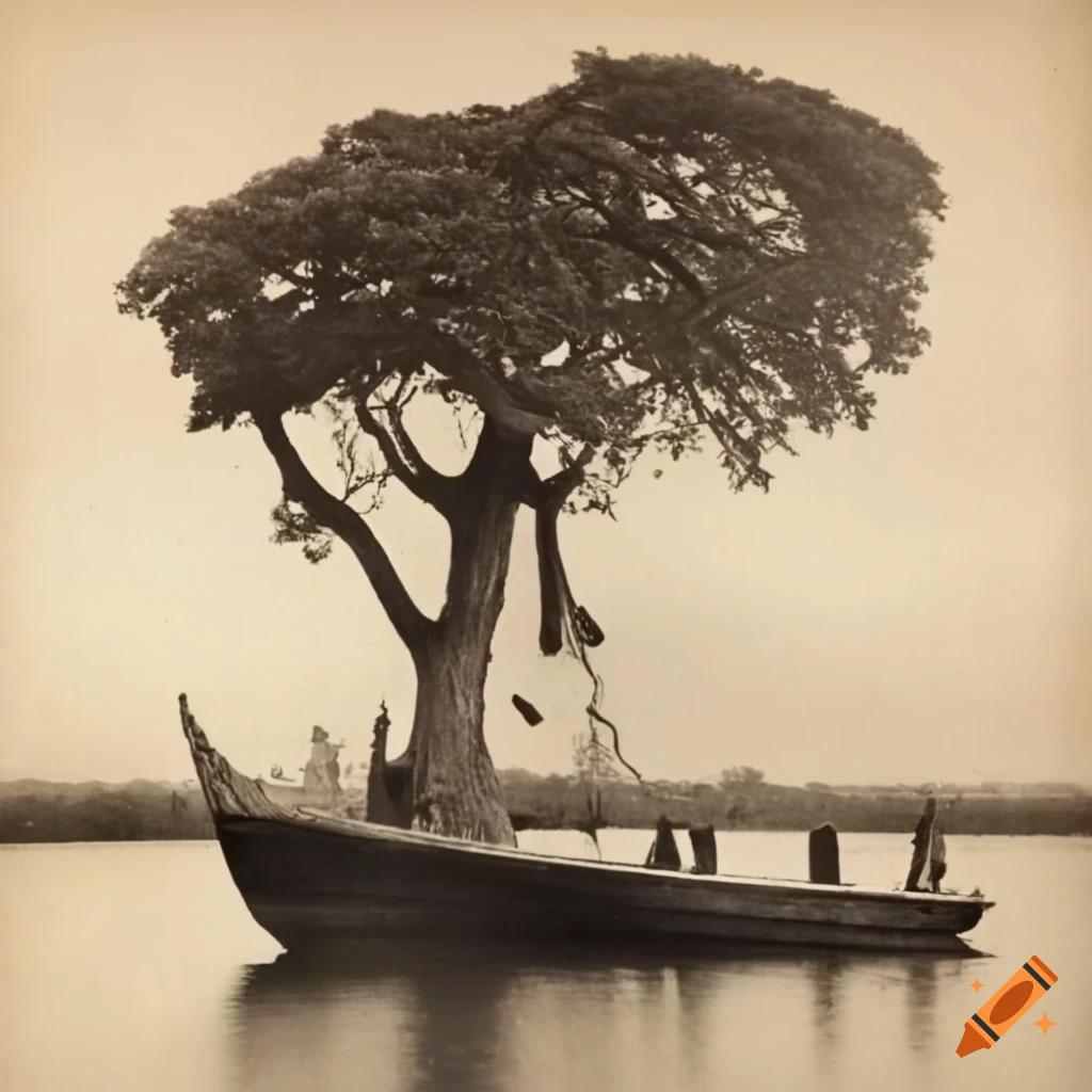 Old photograph of a tree in a boat