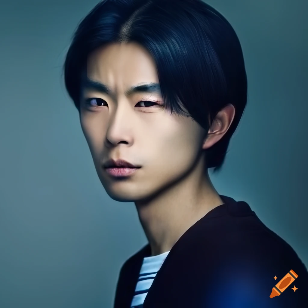 Portrait of a handsome japanese man with stormy weather background