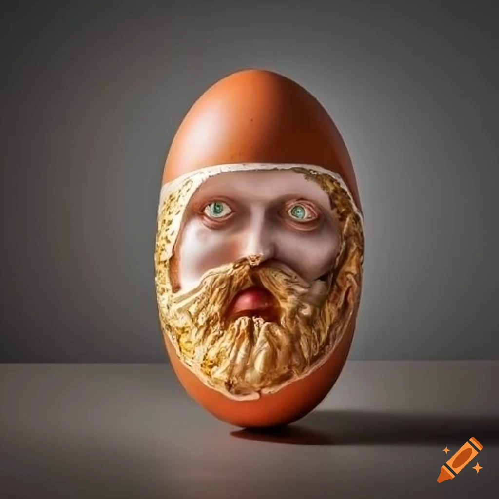 Surrealistic russian egg sculpture of a bearded head