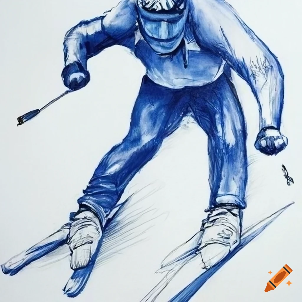 Blue sketch of an alpine skier
