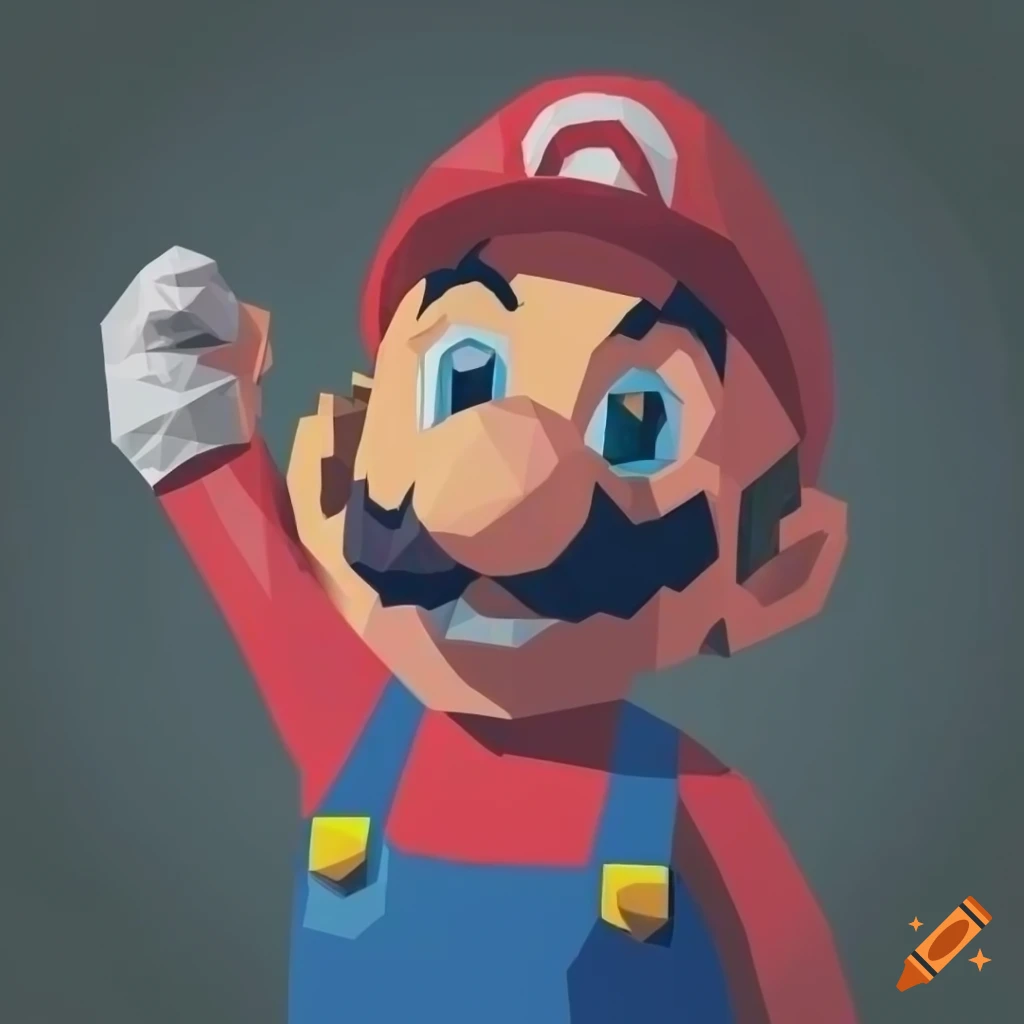 Low poly portrait of super mario with collage background on Craiyon