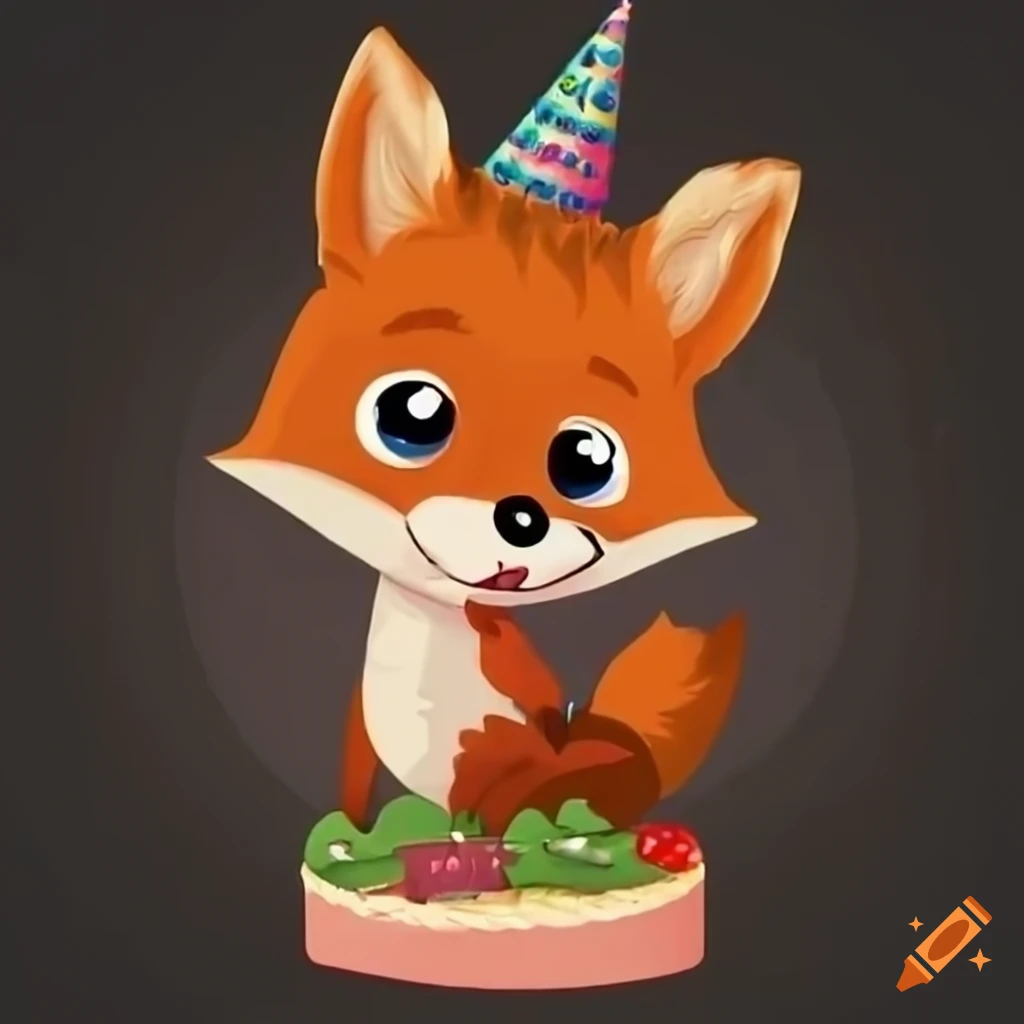 Happy fox celebrating birthday with friends on Craiyon