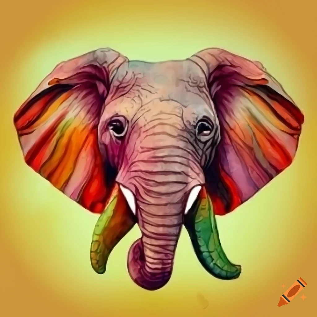 Colorful elephant head on plain background