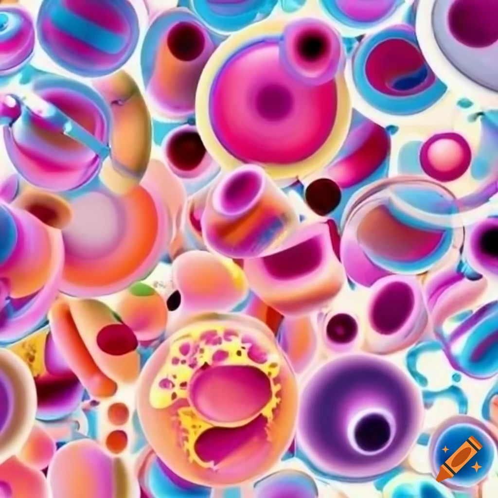 Artistic representation of colorful cells arranged in a circle