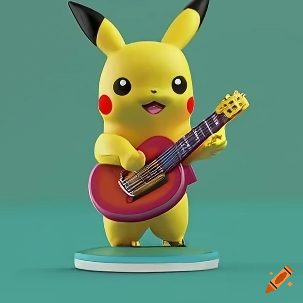 Artwork of a pikachu playing guitar on Craiyon