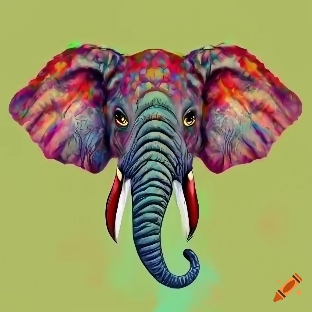 Colorful elephant head on plain background