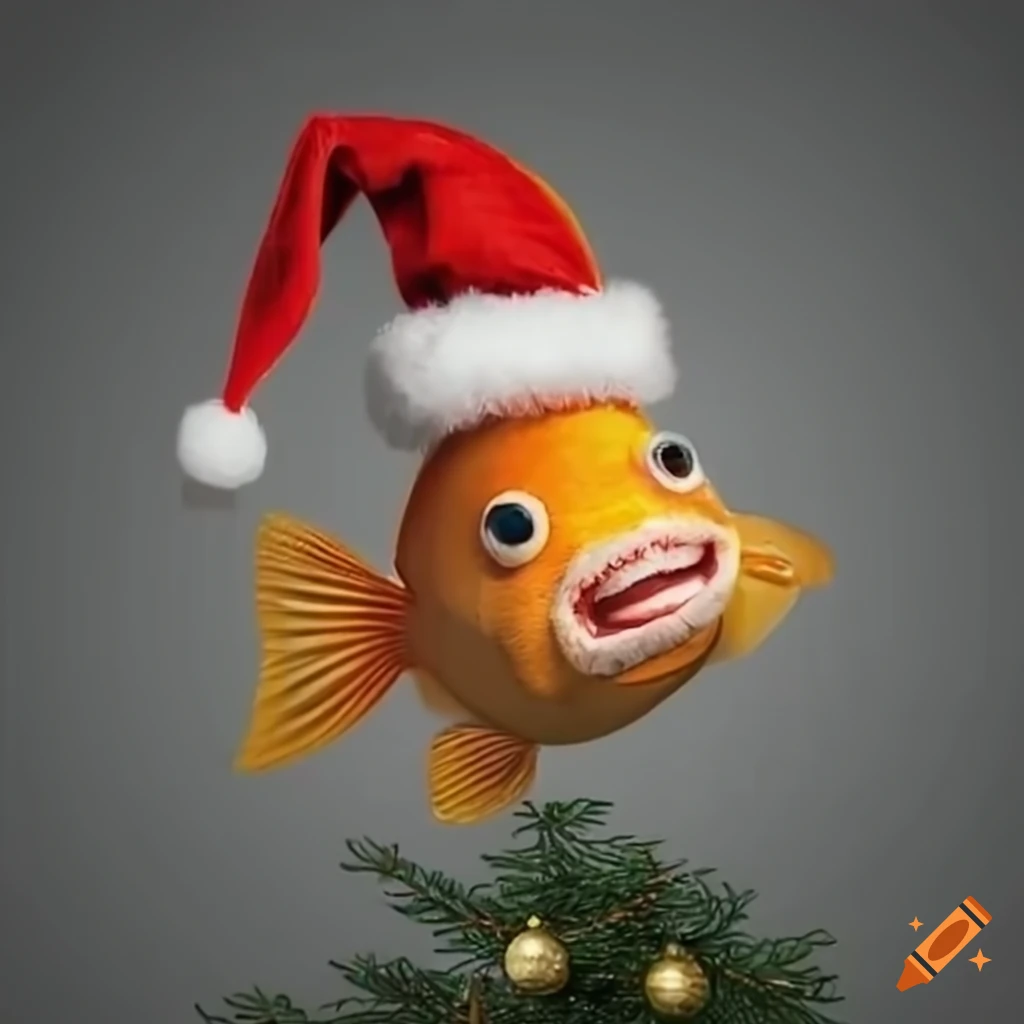 Festive fish with a santa hat and christmas tree on Craiyon