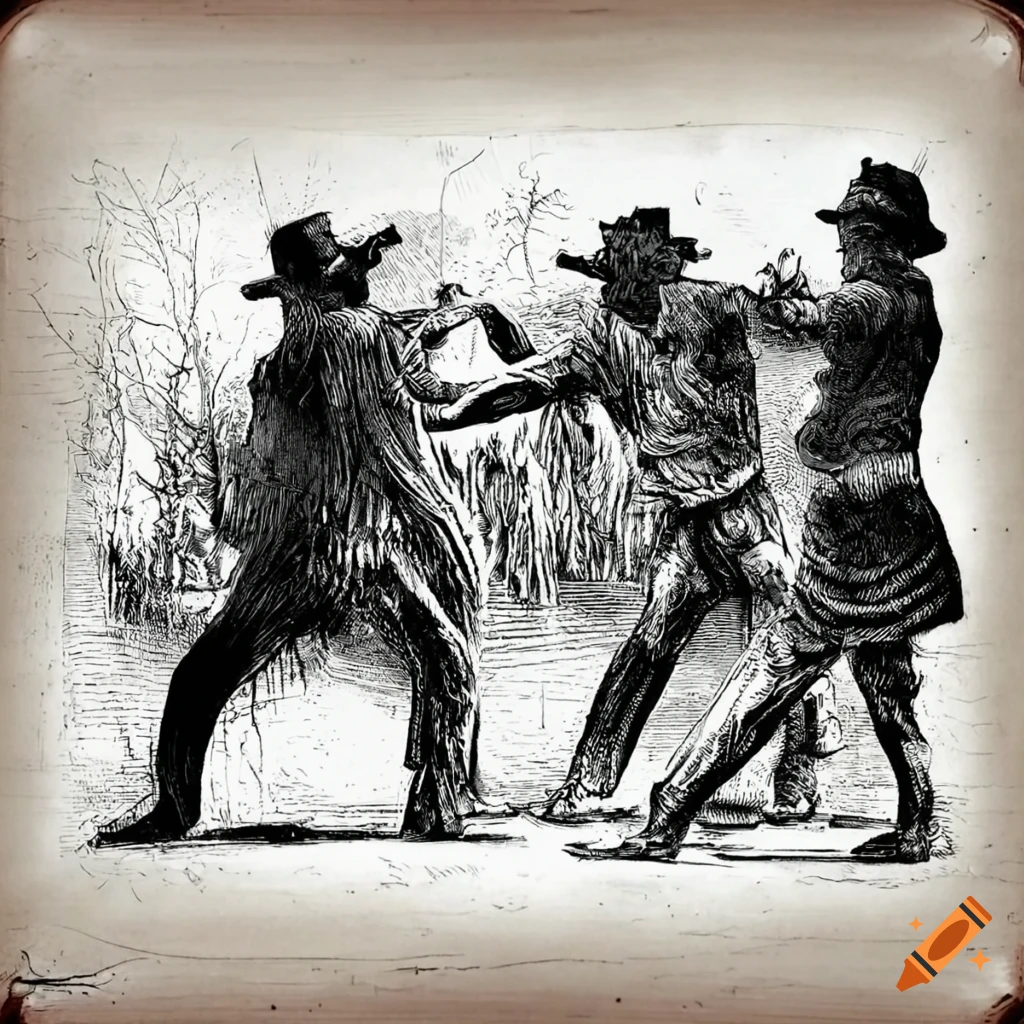 Detailed etching of a Wild West fight on Craiyon