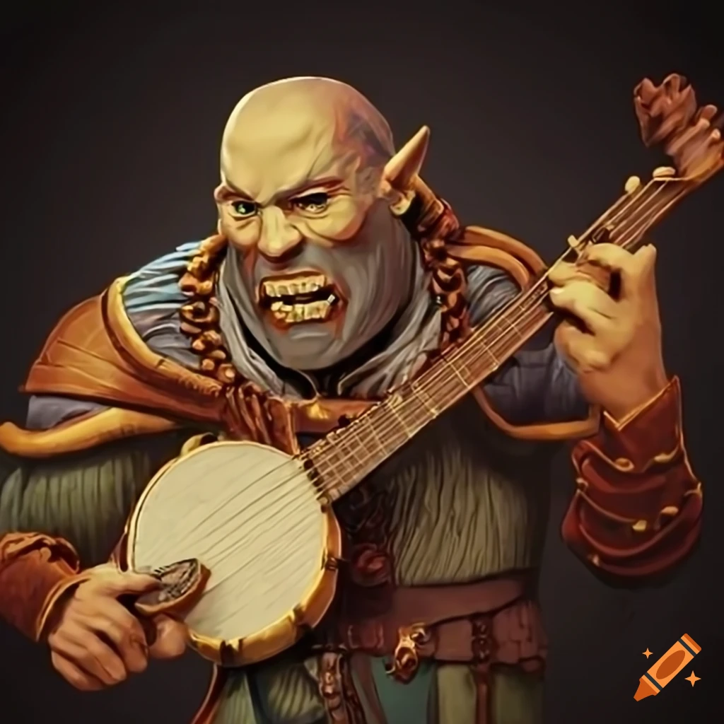 Goliath bard playing banjo on Craiyon