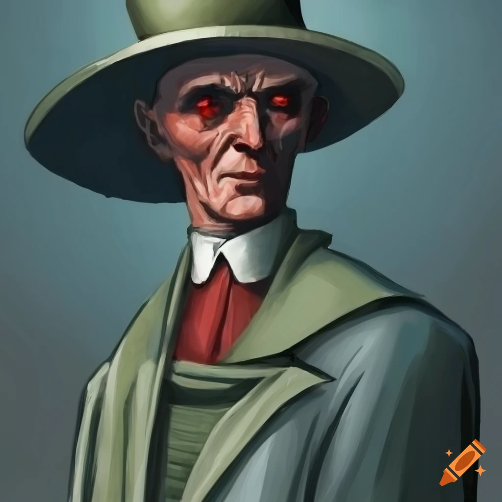 Portrait of a gaunt preacher with red eyes on Craiyon