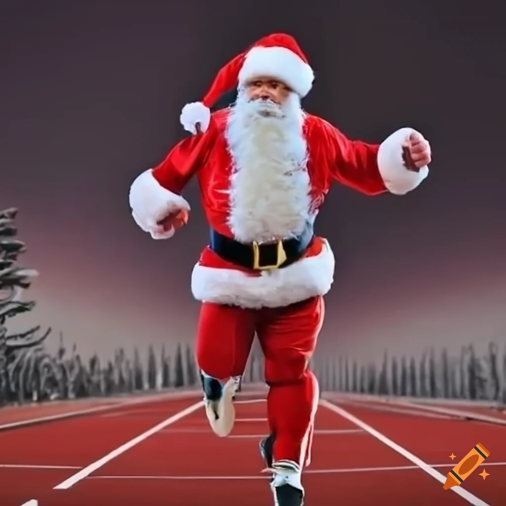 Santa running on a 100m track