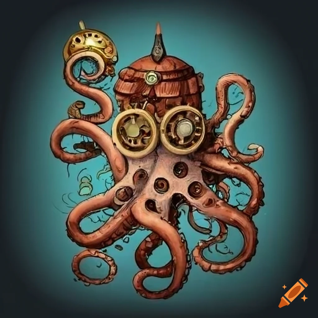 Sketch of a steampunk octopus