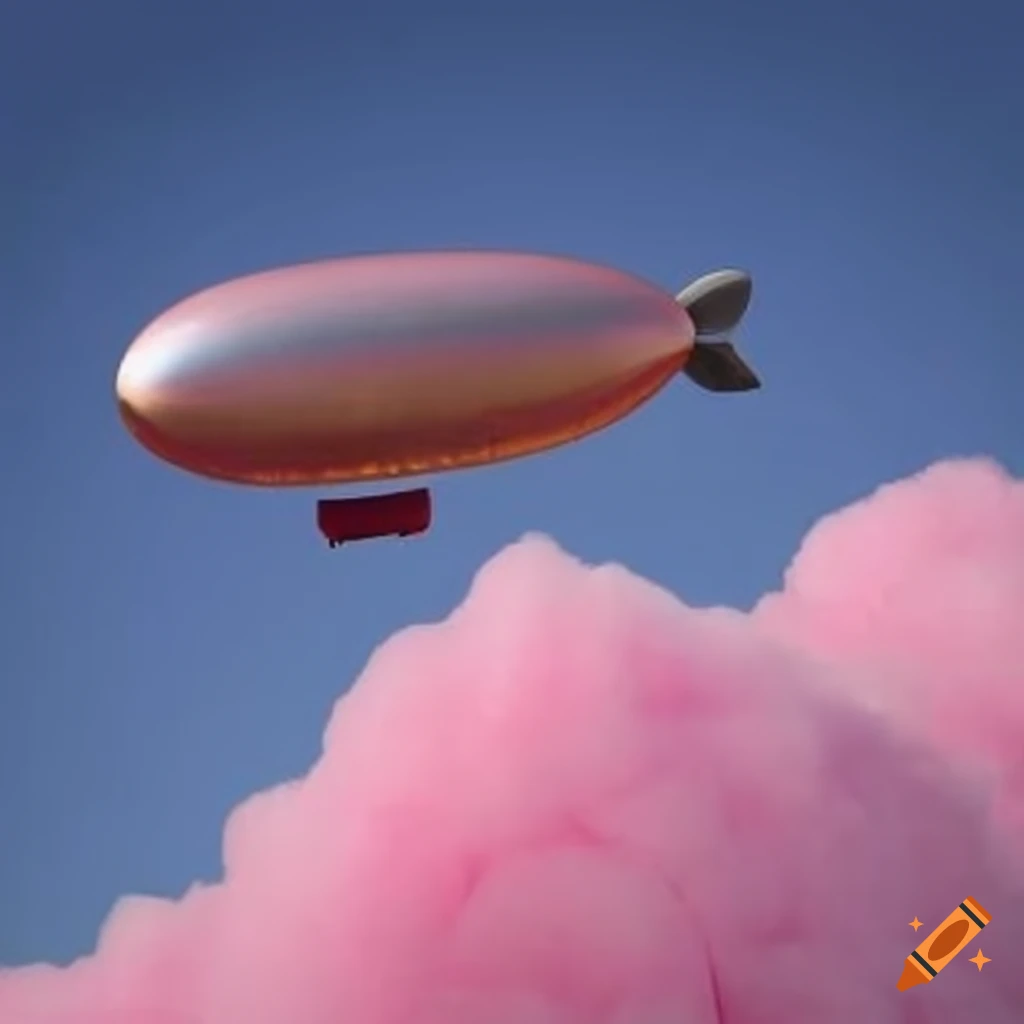 Streamline metal blimp over pink clouds on Craiyon