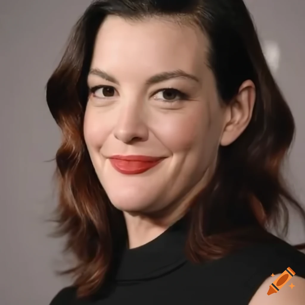 Portrait of Liv Tyler with brown wavy hair and neutral expression on ...