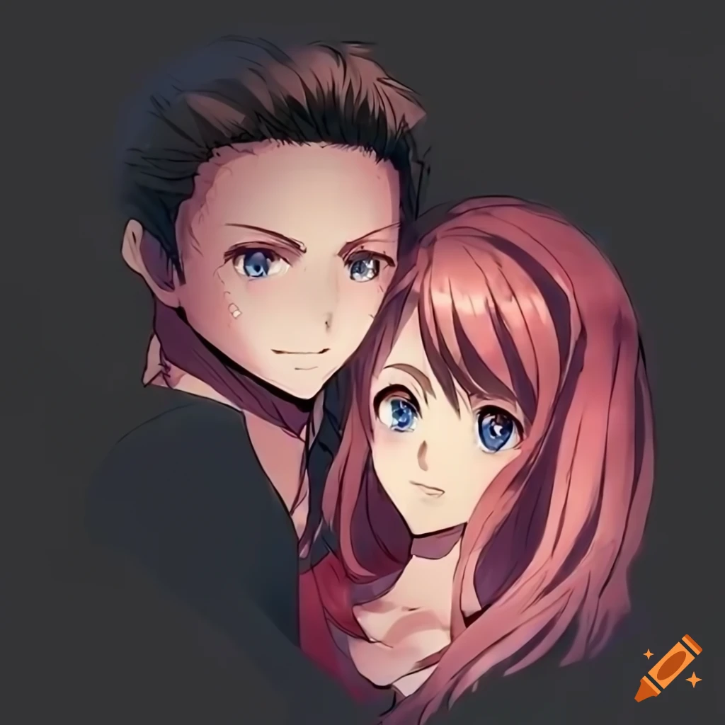 Illustration of anime mom and dad on black background
