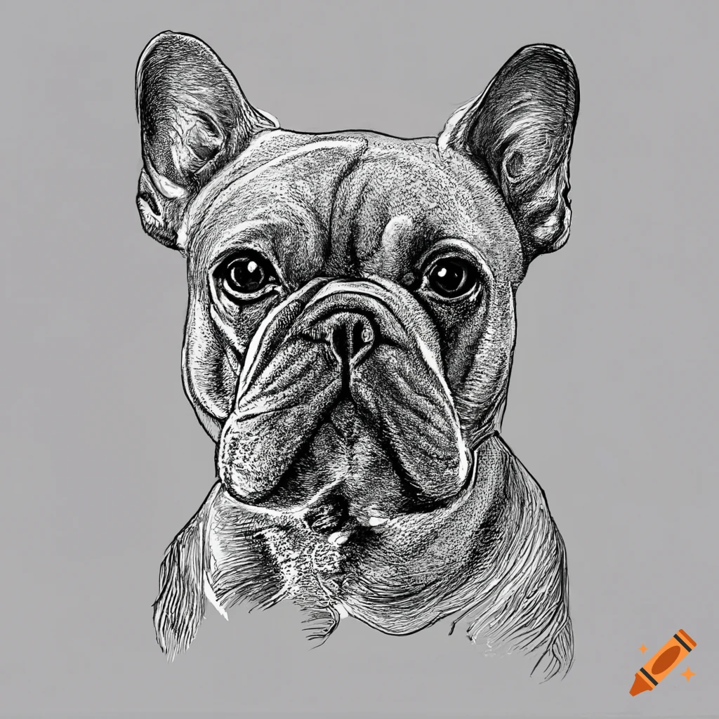 Ink drawing of a realistic french bulldog
